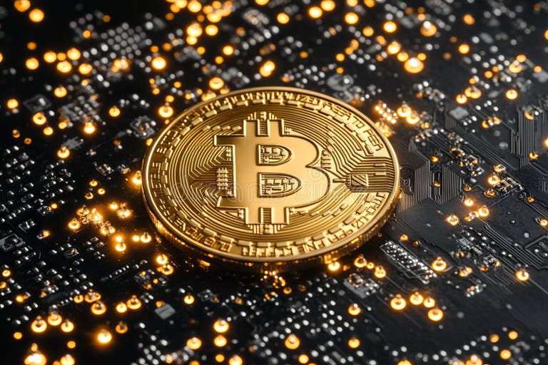 An Illustration of a Bitcoin Encircled by Circuitry Patterns ...