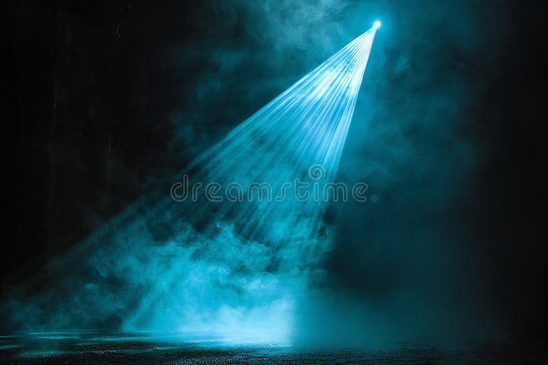 Black Background with Blue Spotlight Shining Down, Fog on the Ground ...