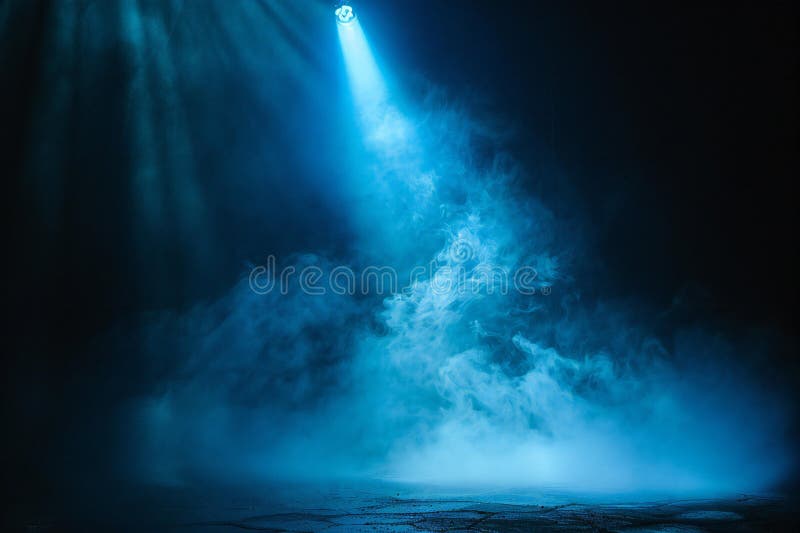 Black Background with Blue Spotlight Shining Down, Fog on the Ground ...