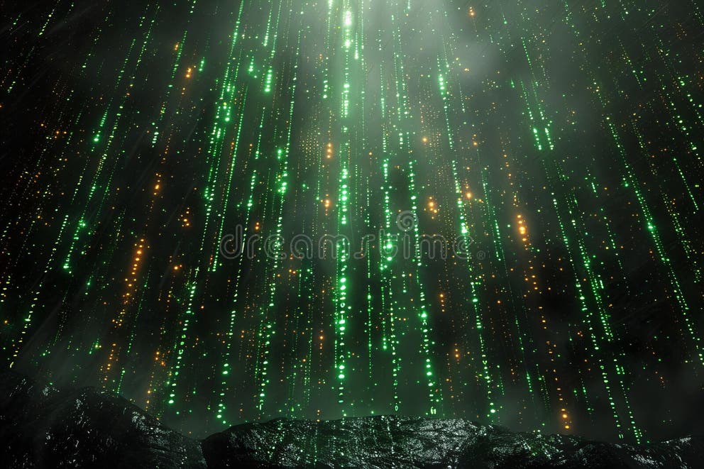 Illustration of Black Background with Green Matrix Code, Background for ...