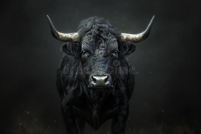 A Black Bull Standing in the Middle of the Dark, High Quality, High ...