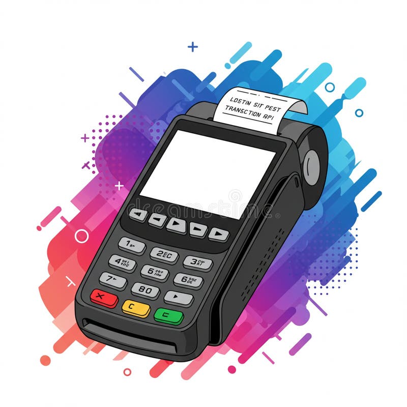 Illustration of a Black Card Payment Terminal with a Keypad and Display ...