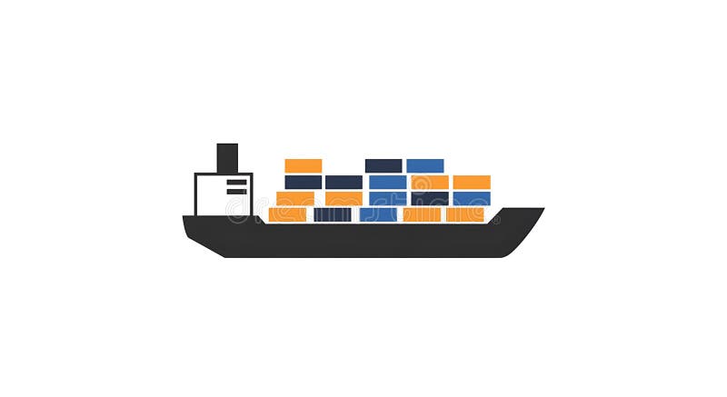Illustration of a Black Cargo Ship with a White Bridge on the Left ...