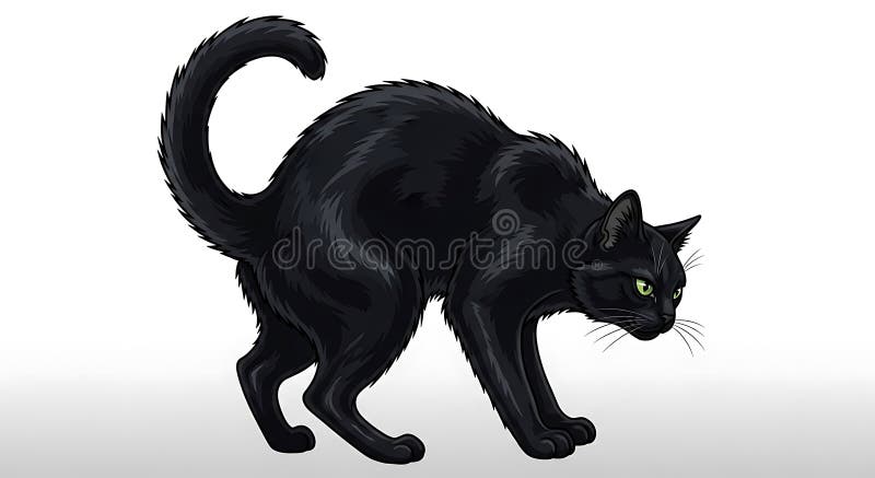 Illustration of a Black Cat in a Defensive Posture, with Its Back ...