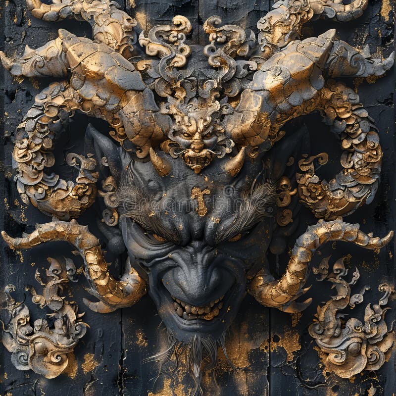 Illustration of Black and Gold Image of the Demon, High Quality, High ...