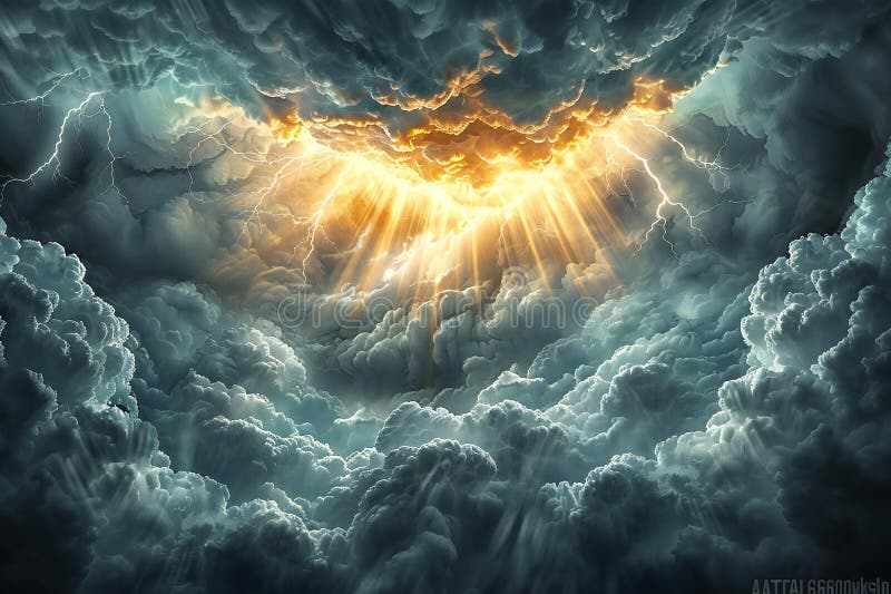 Black and Grey Clouds, a Dark and Stormy Sky with Sun Rays Breaking through the Clouds. a ...