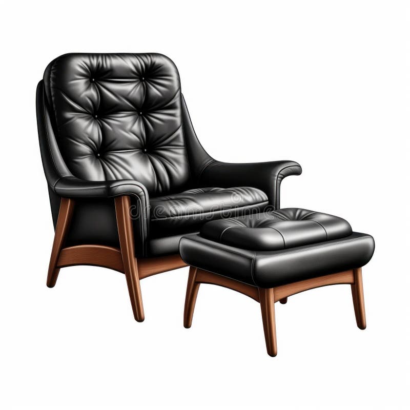 An Illustration of a Black Leather Chair and Ottoman, AI Stock ...