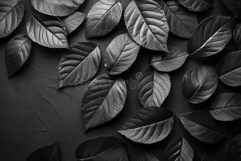 Illustration of Black Leaves Background. Dark Minimalistic Texture with ...