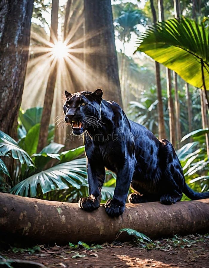 An Illustration of a Black Panther in the Middle of a Jungle with Thick ...
