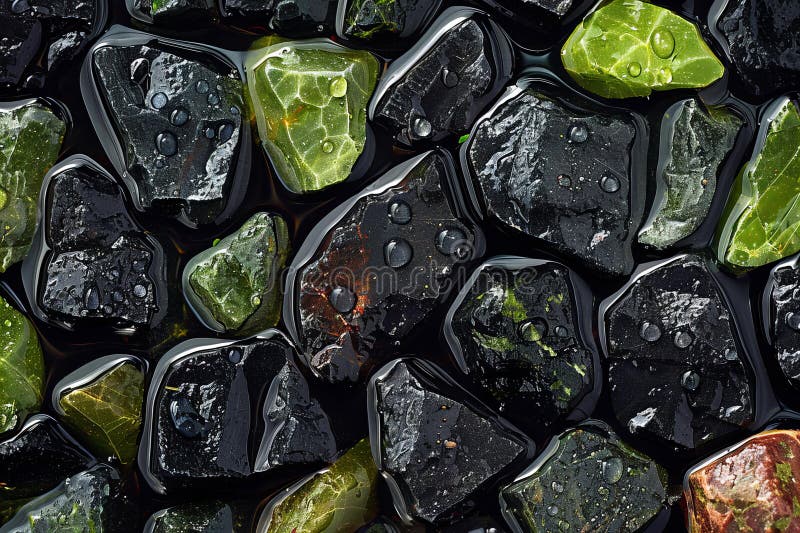 Illustration of Black Pebbles and Greens Floating in Water, High ...