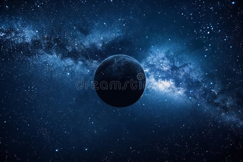 Illustration of Black Planet in Space with the Milky Way Sky, Dark Blue ...