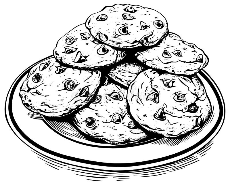 Illustration of a Plate with Chocolate Chip Cookies Stock Vector ...