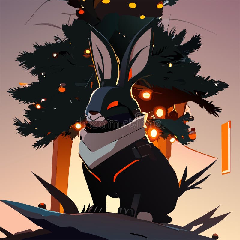 Illustration of a Black Rabbit in the Forest. Vector Illustration Stock ...
