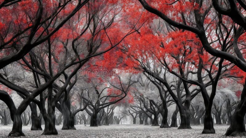 Black and Red Trees in the Forest Stock Image - Image of natural ...