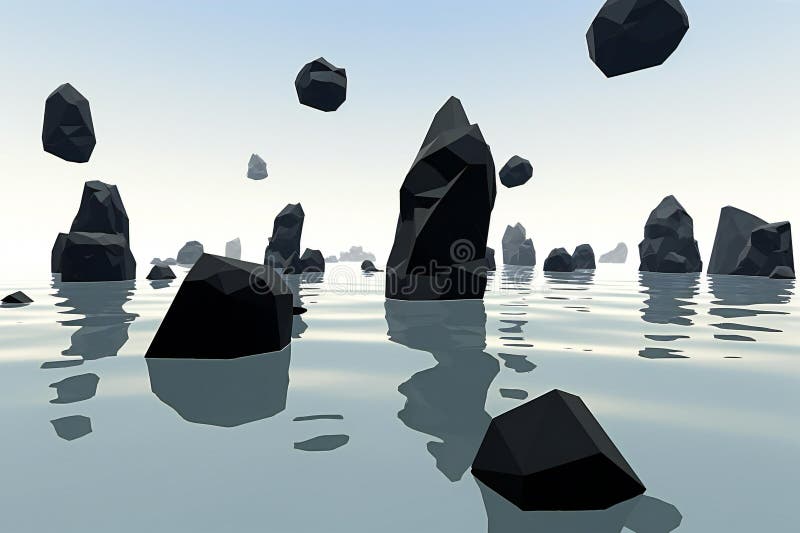 Illustration of Black Rocks in Water with Reflection on the Surface ...