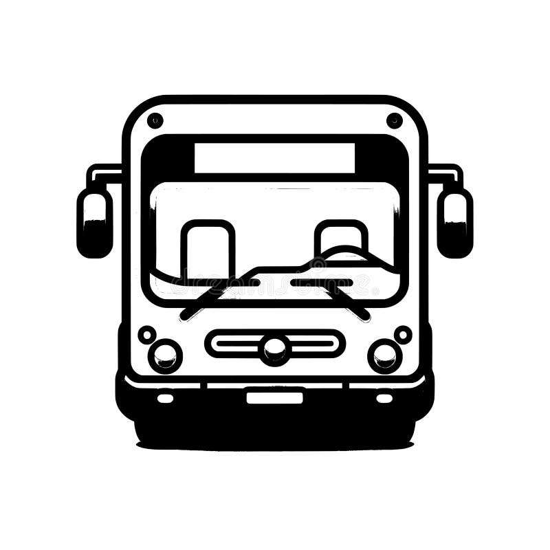 A Black and White Icon of the Front End only, Simple, of an Bus, Style ...