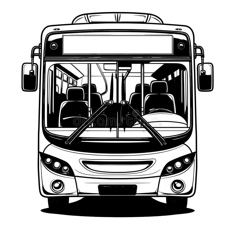 A Black and White Icon of the Front End only, Simple, of an Bus, Style ...