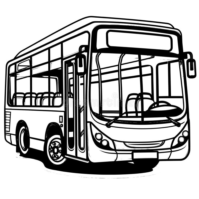 A Black and White Icon of the Front End only, Simple, of an Bus, Style ...