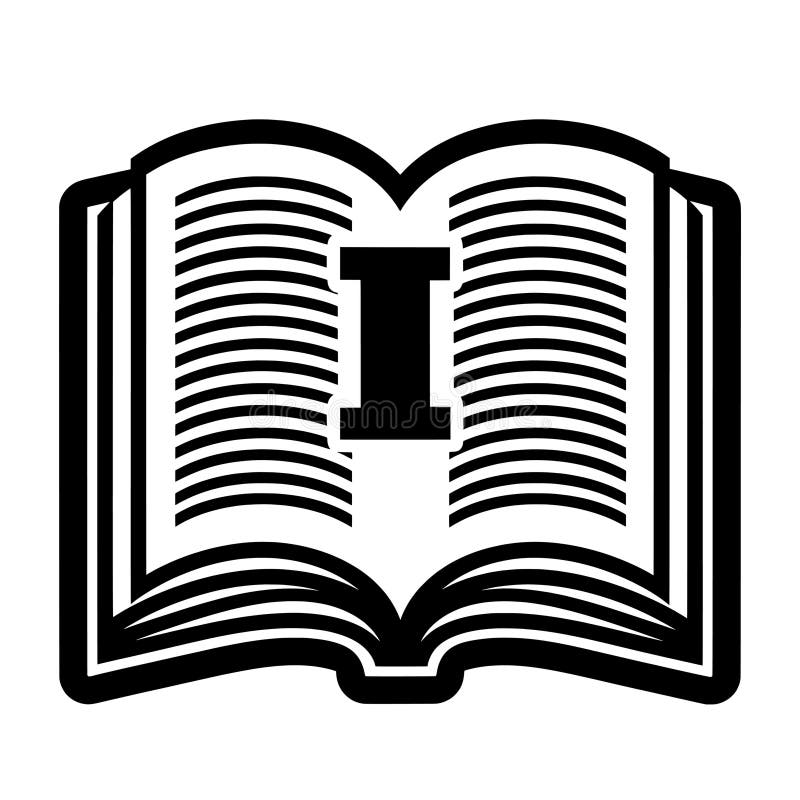 A Black and White Icon of an Open Book with the Letter I in it ...