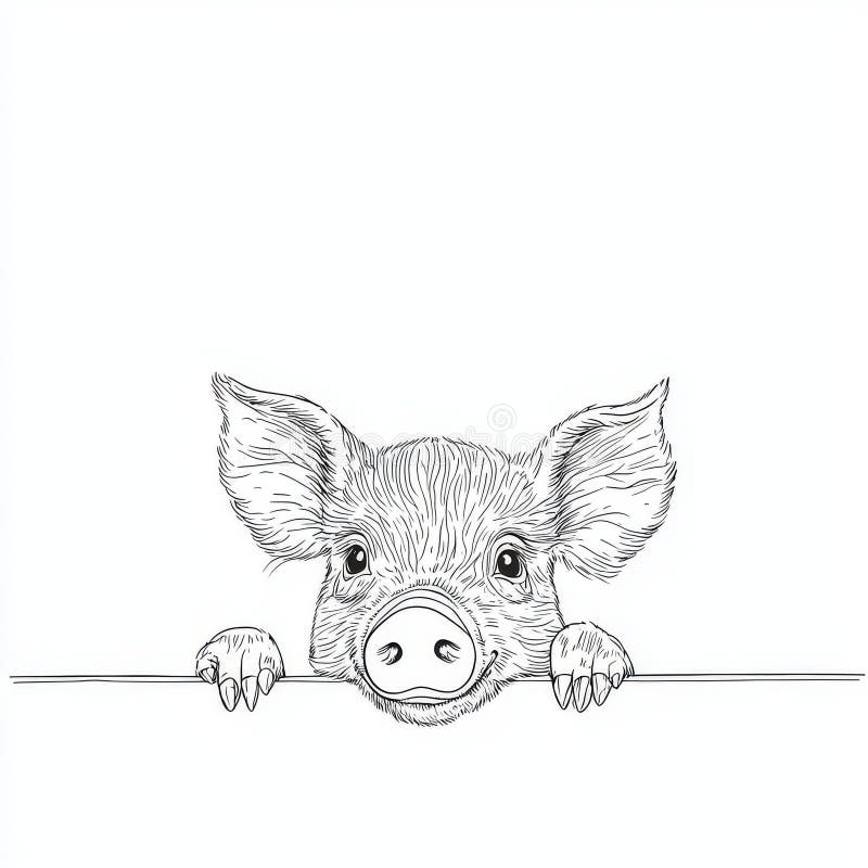 An Illustration of a Black and White Minimalistic Line Drawing of a Pig ...