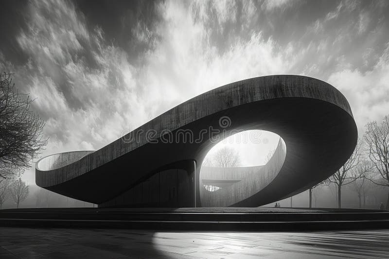 Illustration of Black and White Photo of a Circular Structure with a ...