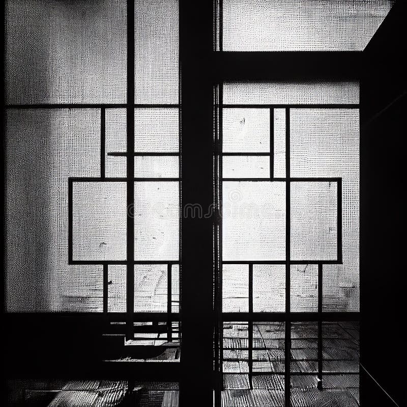 Black and White Room with Windows Stock Illustration - Illustration of ...