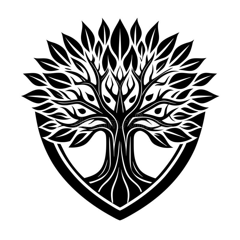 Black and White Tree of Life Symbol in Shield Shape Illustration Stock ...