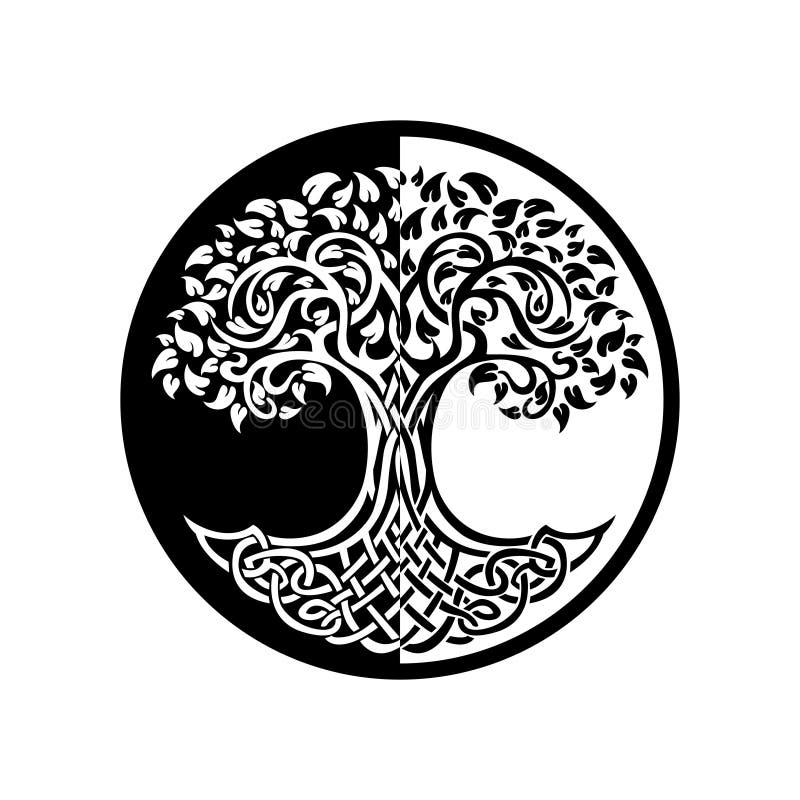 Vector Illustration of Black and White Tree and Roots Forming a Circle ...