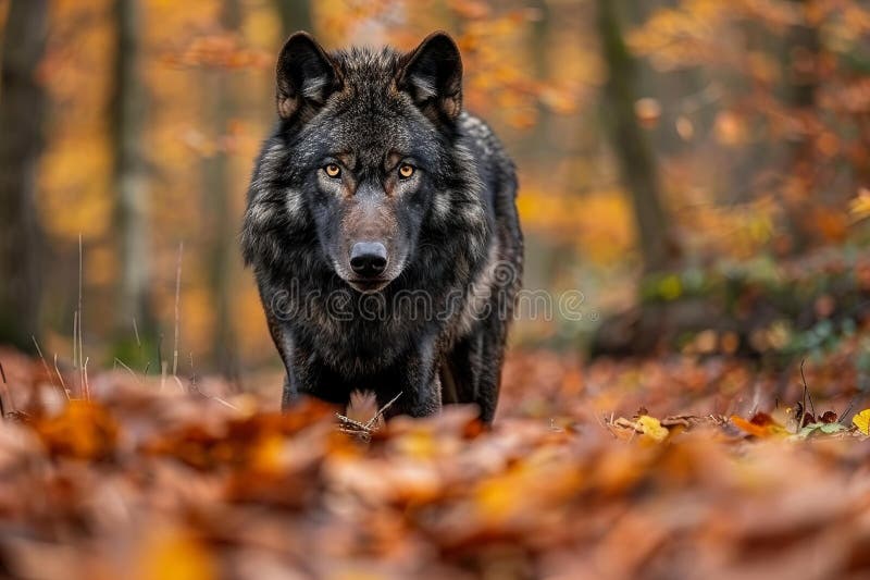 Illustration of Black Wolf Stalking in the Woods, High Quality, High ...