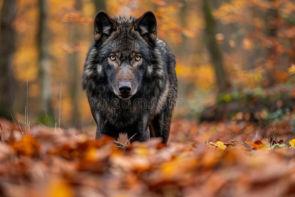 Illustration of Black Wolf Stalking in the Woods, High Quality, High ...