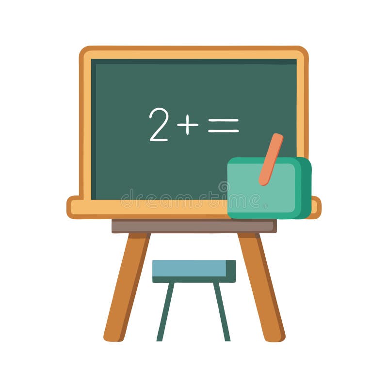 Blackboard with Math Problem, School Supplies and Stool Illustration ...