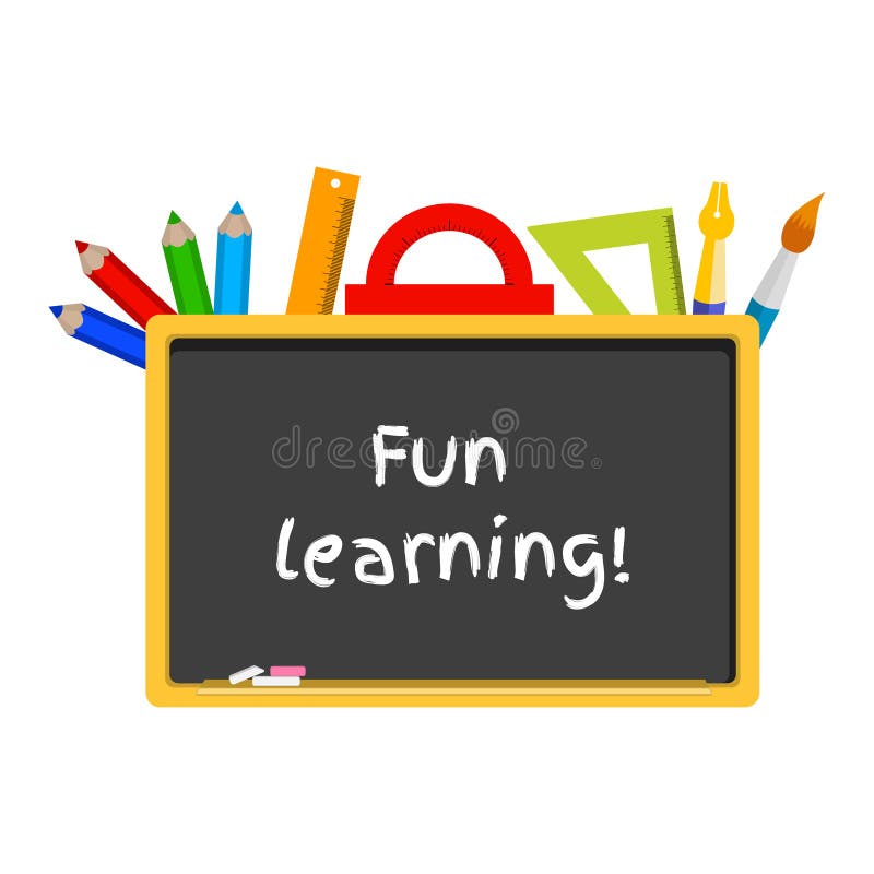 Illustration of a Blackboard, Stationery. Caption Fun Learning Stock ...