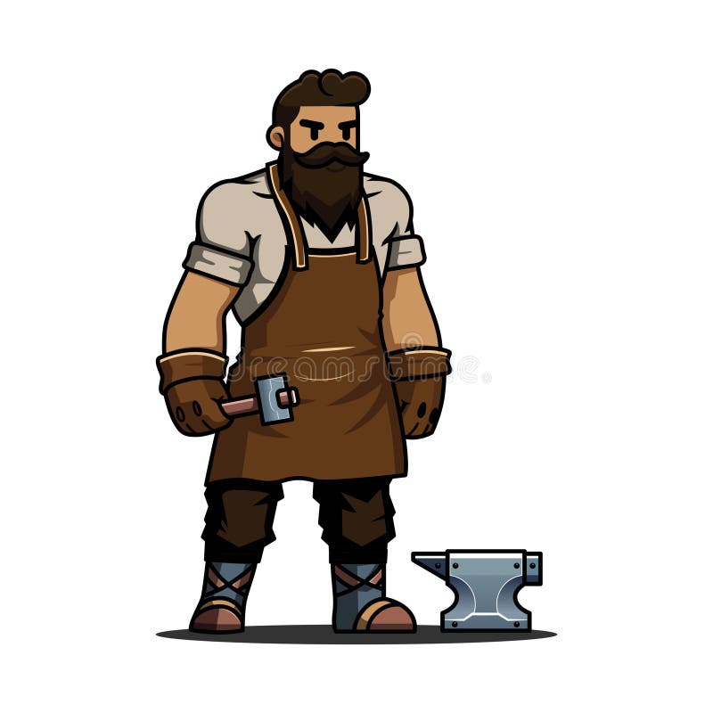 Illustration of a Blacksmith Character with a Hammer and Iron Forging ...