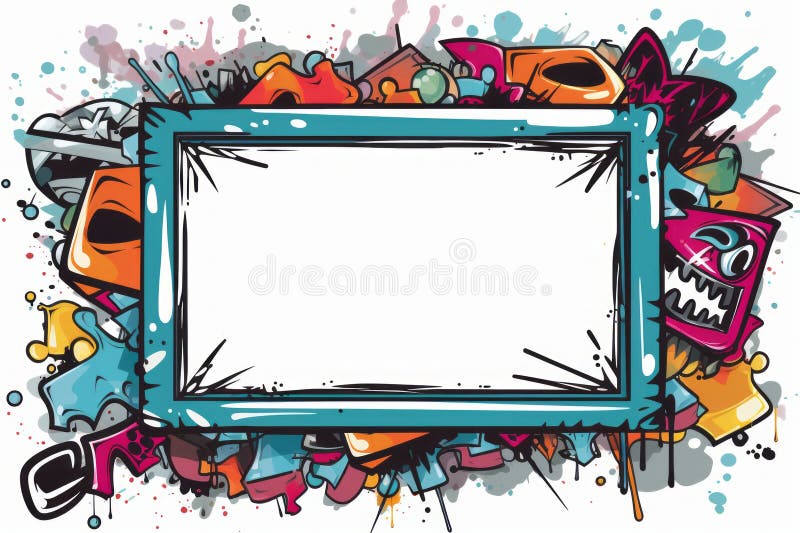 An Illustration of a Blank Frame Surrounded by Graffiti Stock ...