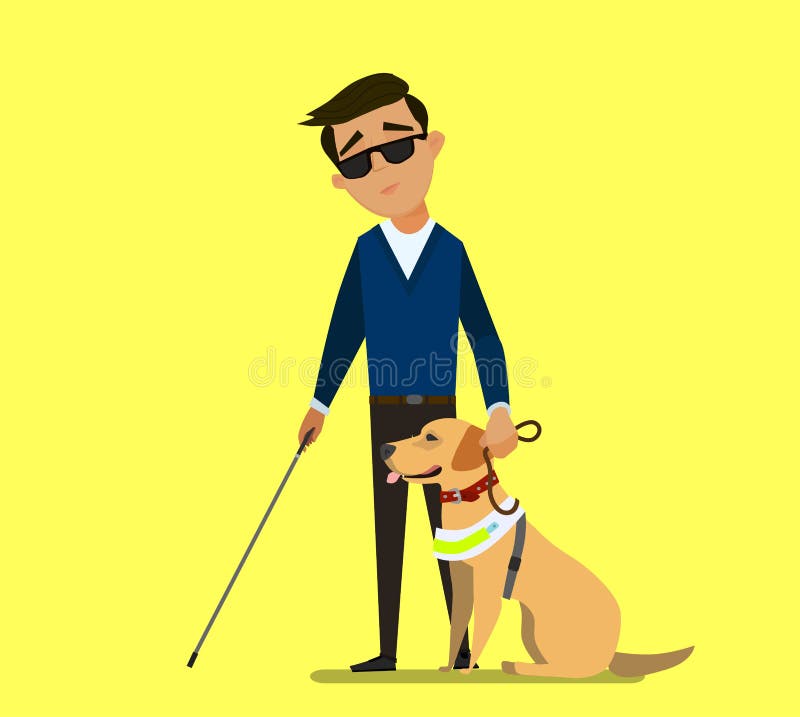 Illustration of a Blind Boy Being Guided by a Seeing Eye Dog Stock ...