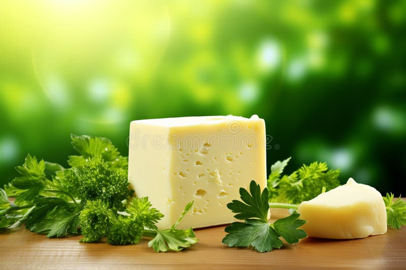 Illustration of a Block of Cheese with a Green Background with ...