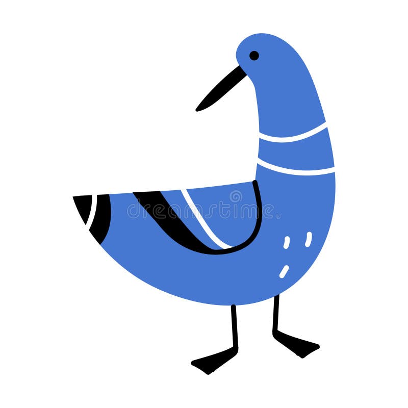 An Illustration of a Blue Abstract Pigeon Looking Back. Folk Bird Stock ...