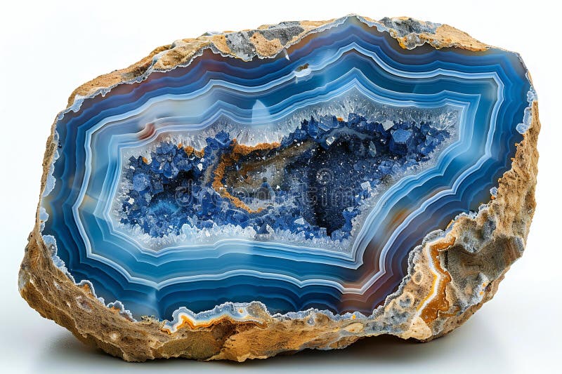 Illustration of Blue Agate Cut in Half, White Background, High ...