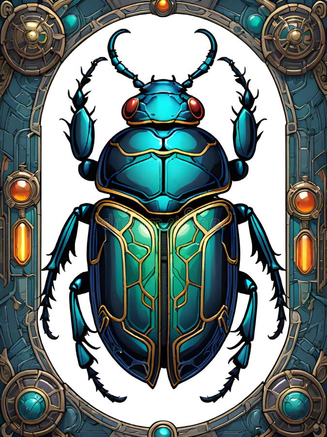 Illustration of a Blue Beetle with Gold Wings and a Gold Shield on a ...