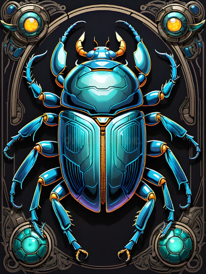 Illustration of a Blue Beetle with Gold Wings and a Gold Shield on a ...