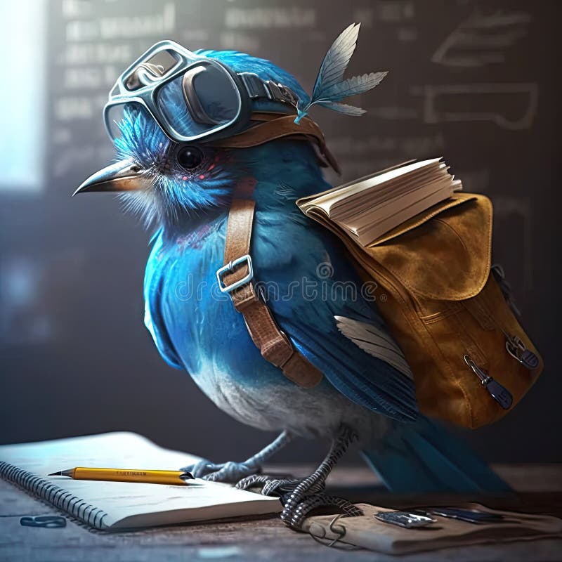 Blue Bird with Goggles on Its Head Stock Illustration - Illustration of ...