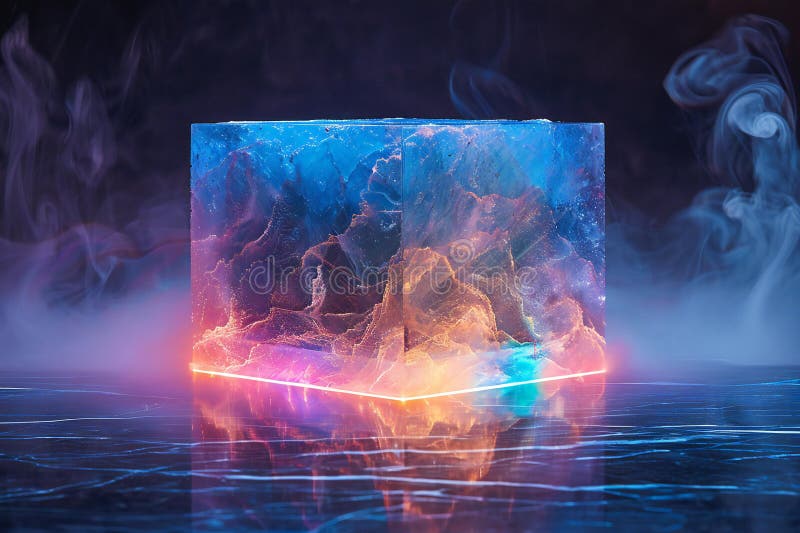 Blue and Blue Box on a Black Background with Rainbow Colored Light ...