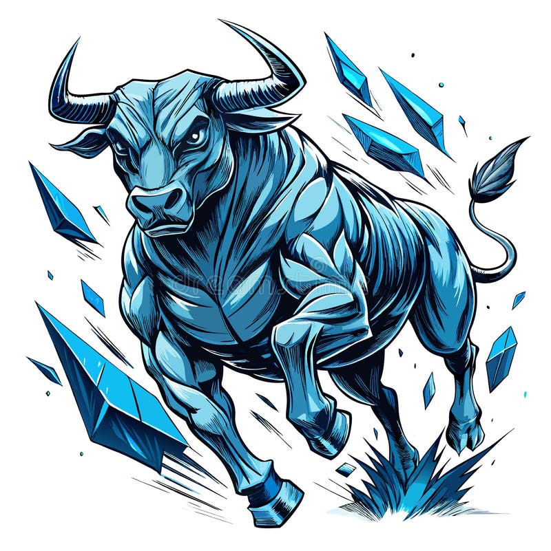 Illustration of a Blue Bull Running with Crystal Fragments Stock Vector ...