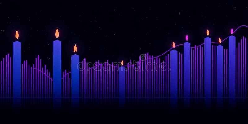Illustration of Blue Candles with Flames Against a Dark Background with ...