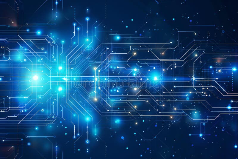 Illustration of Blue Circuit Background with White Lines and Light ...