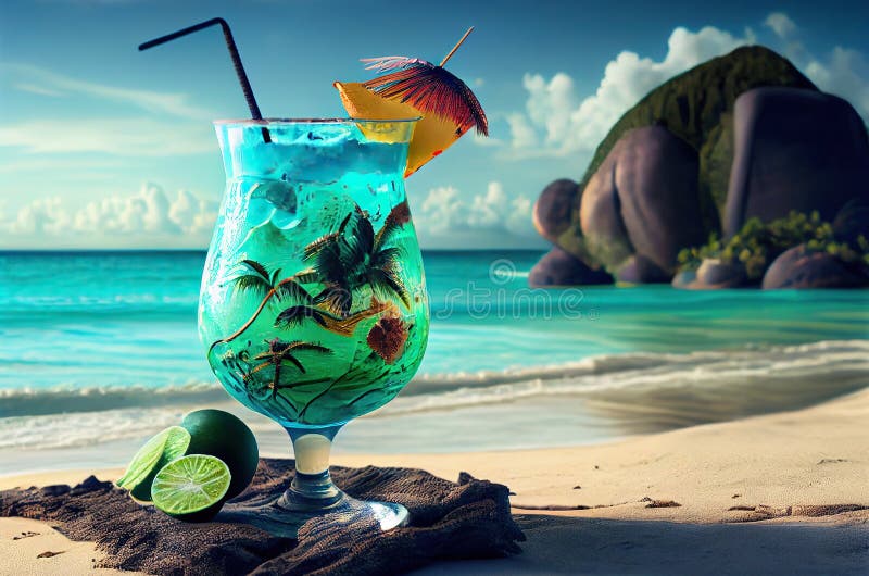 Illustration of the Blue Cocktail on Beach Stock Illustration ...
