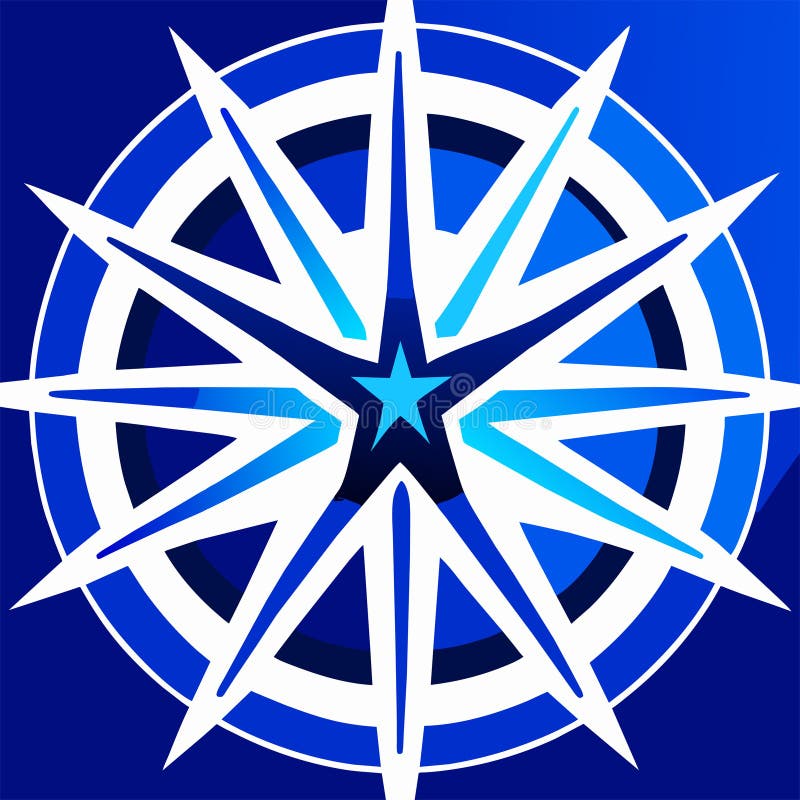 Illustration of a Blue Compass with a White Star on a Blue Background ...