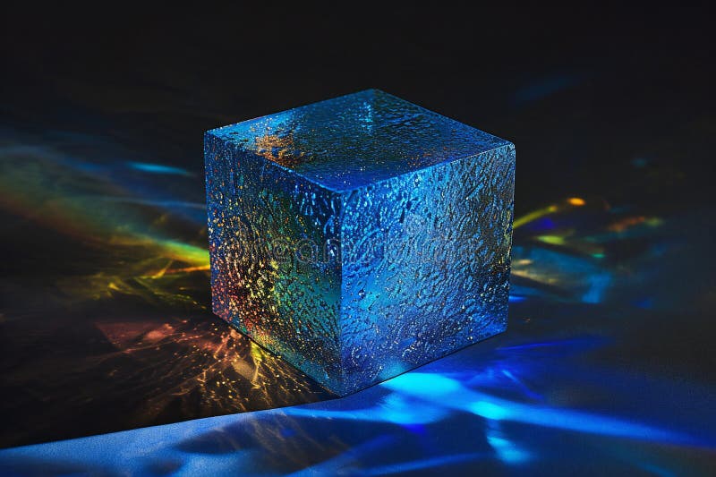 Illustration of a Blue Cube on a Black Background with Light Effects ...