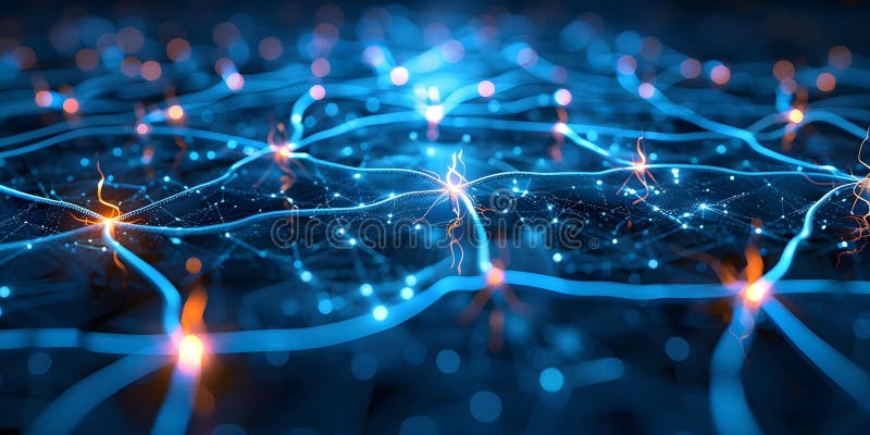 Illustration of Blue Cyber Network Grid and Digital Neurons Emphasizing ...