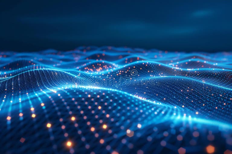 Blue Digital Grid Background with Glowing Dots, Dark Blue Gradient ...
